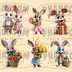 Easter 3D Bunnies Clipart Bundle I Spring Flowers, Cute Bunny, Easter ...