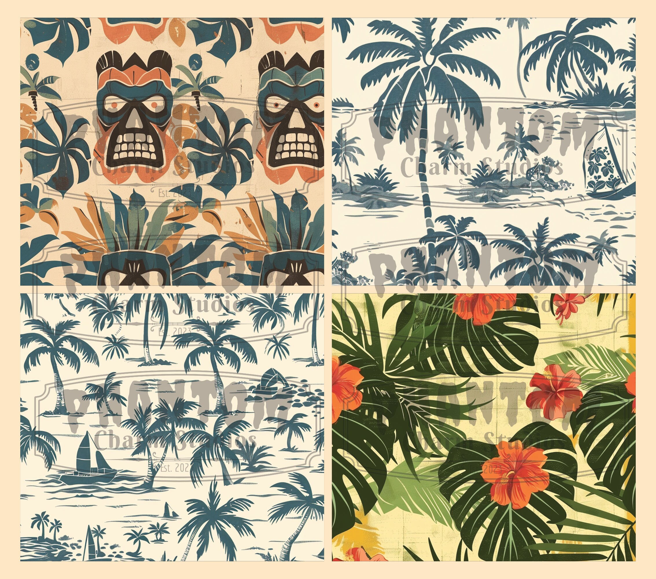 Vintage Hawaii Seamless Patterns Bundle | Digital Paper Pack Retro ...