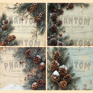 Winter Pinecone Digital Paper Pack: Rustic Holiday Backgrounds (PNG ...