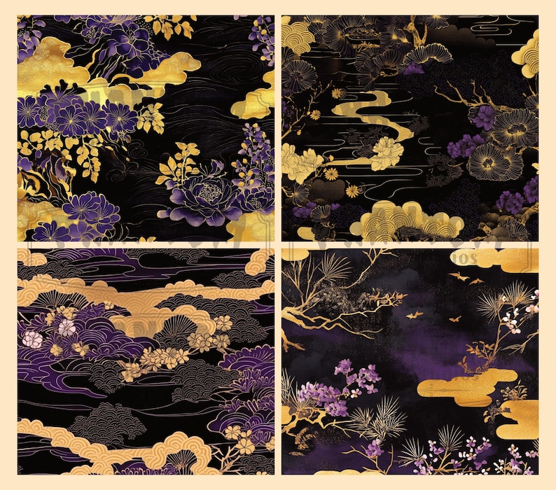 Ukiyo-e Seamless Patterns: Japanese Backgrounds Digital Paper Pack (PNG ...