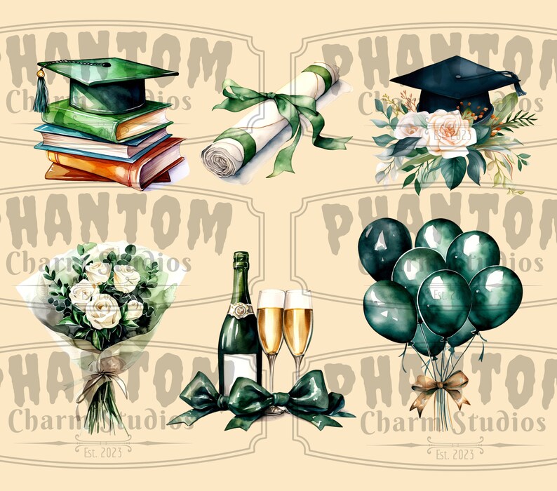 Watercolor Graduation Clipart Bundle I Green Purple, Grad, Diploma, Cap ...