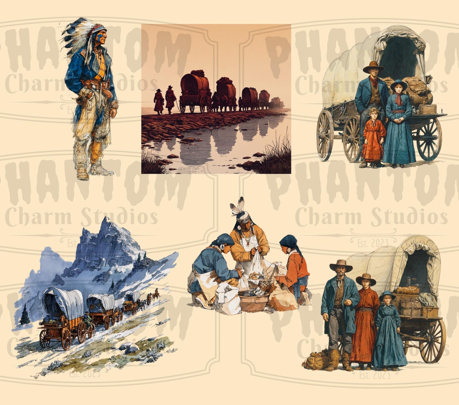 Oregon Trail Clipart Bundle: Vintage American West Graphics, Pioneer ...