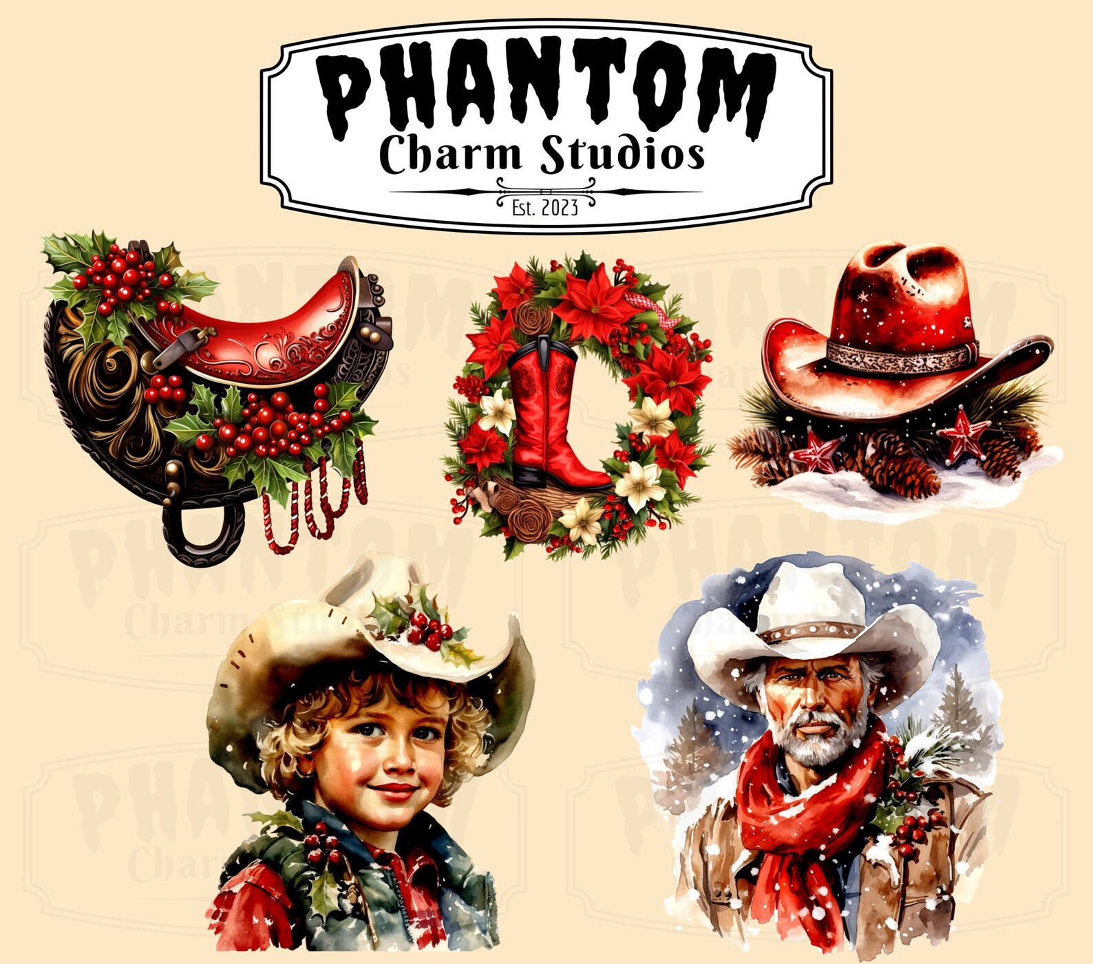 Cowboy Christmas Clipart Bundle | Watercolor, Festive Cowboy, Western ...