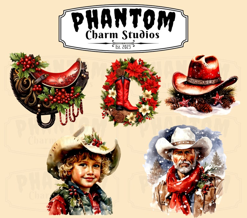 Cowboy Christmas Clipart Bundle | Watercolor, Festive Cowboy, Western ...