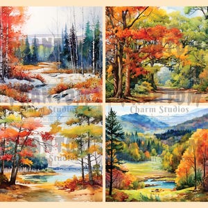 Watercolor Autumn Backgrounds: Digital Paper Pack, Fall Landscapes ...