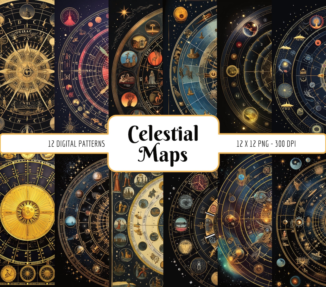 Celestial Maps Digital Paper Pack | Astrological Charts Astronomy Night ...