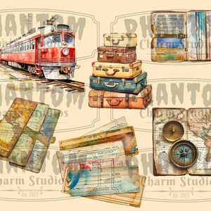 World Travel Vacation Clipart Bundle | Vintage Watercolor, Airplane ...