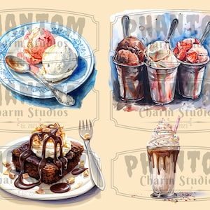 Ice Cream Social Clipart Bundle | Watercolor, Ice Cream Cones, Sundaes ...