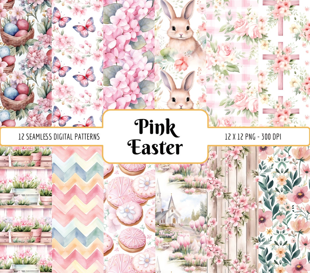 Pink Easter Pattern Paper Bundle Pastel Easter Egg Bunny Spring ...