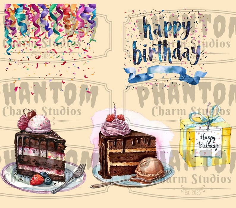 Watercolor Happy Birthday Clipart Bundle I Birthday Graphics, Cake ...
