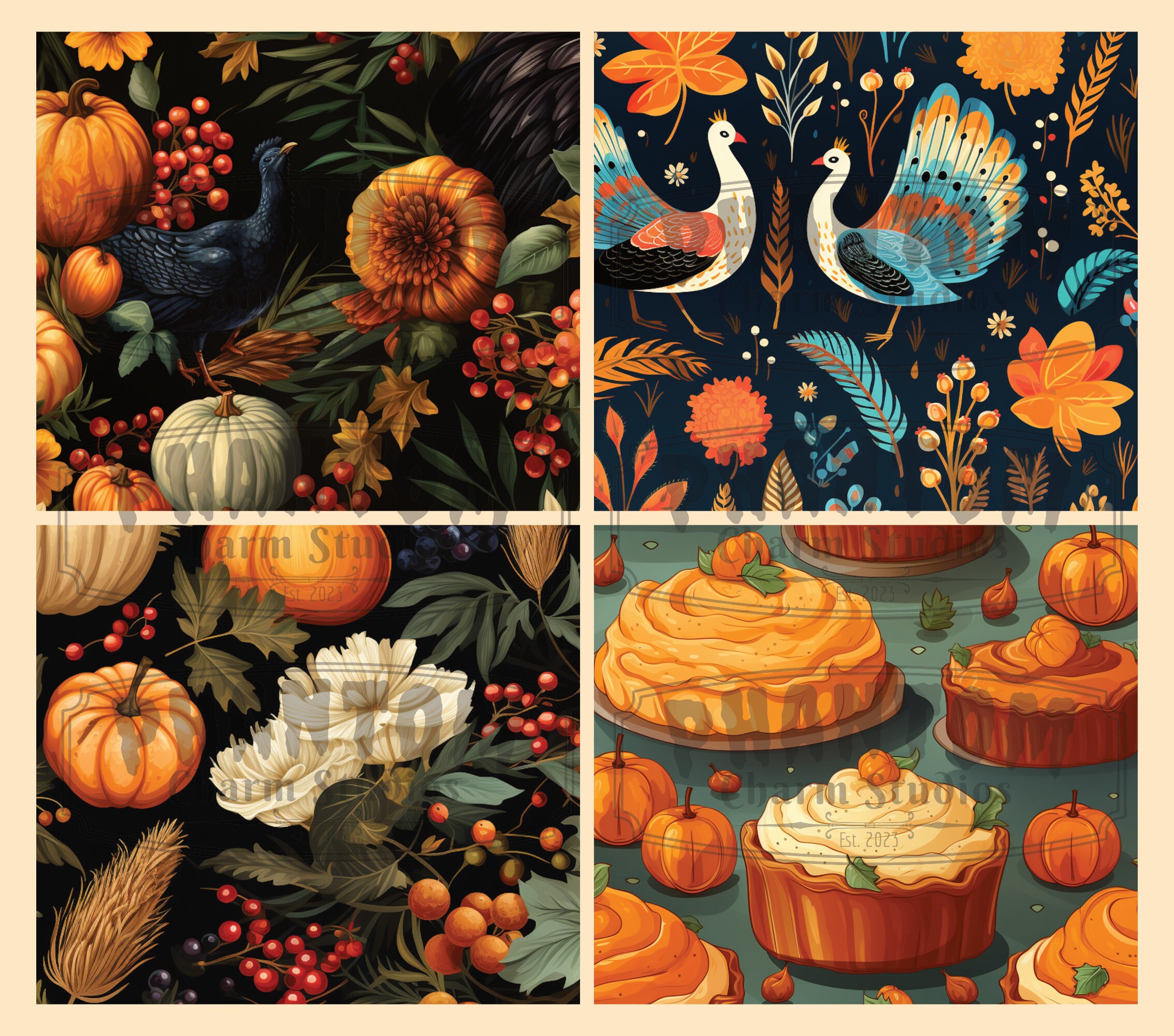 12 Thanksgiving Digital Seamless Pattern Paper Bundle Rustic Autumn ...