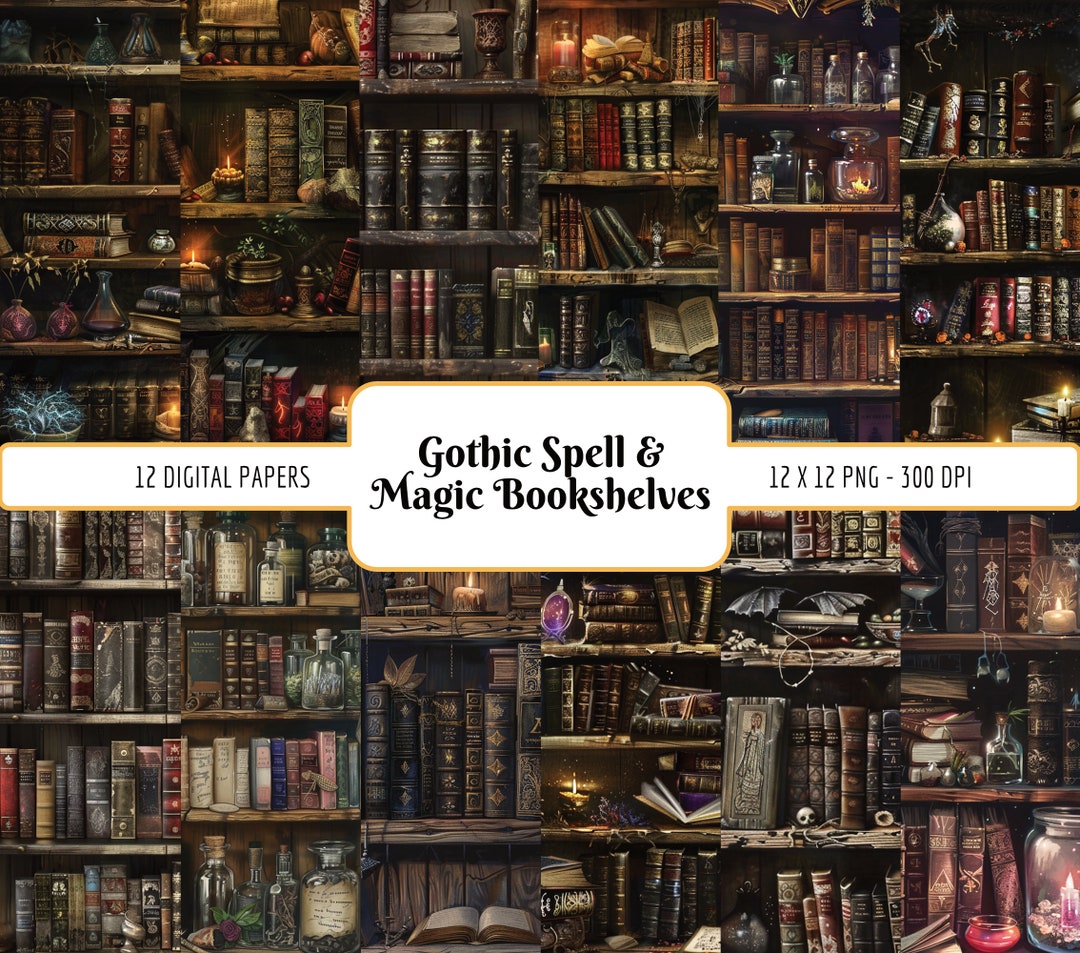 Gothic Spell and Magic Bookshelves | Digital Paper Pack, Dark Fantasy ...