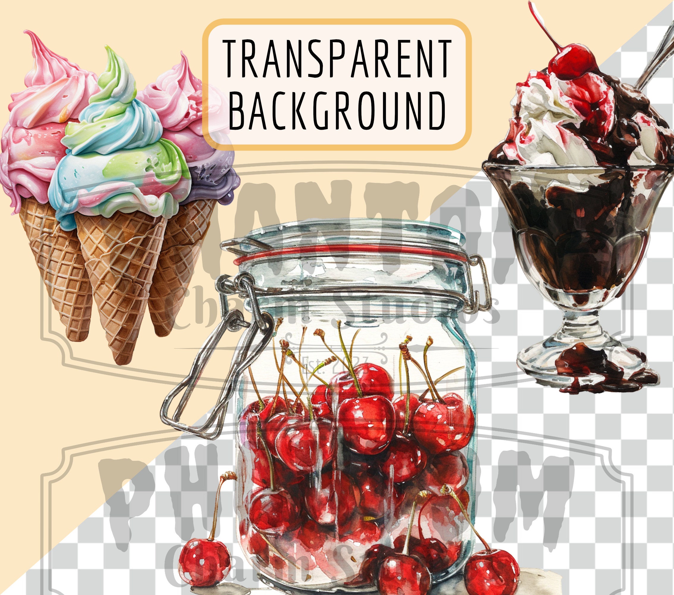 Ice Cream Social Clipart Bundle | Watercolor, Ice Cream Cones, Sundaes ...