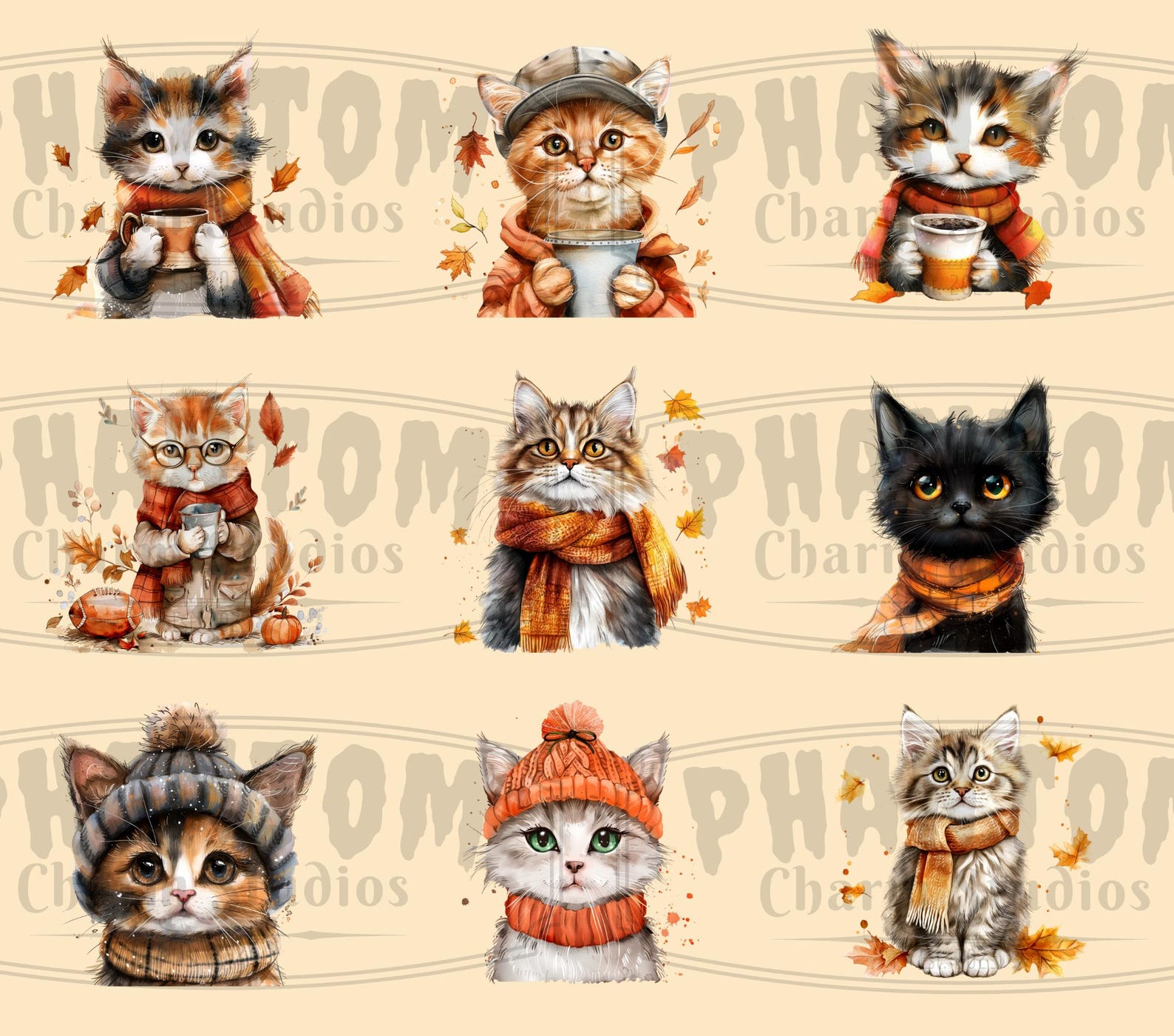 Autumn Cats Clipart Bundle | Watercolor, Cozy Fall Graphics, Pumpkins ...