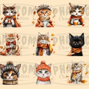 Autumn Cats Clipart Bundle | Watercolor, Cozy Fall Graphics, Pumpkins ...