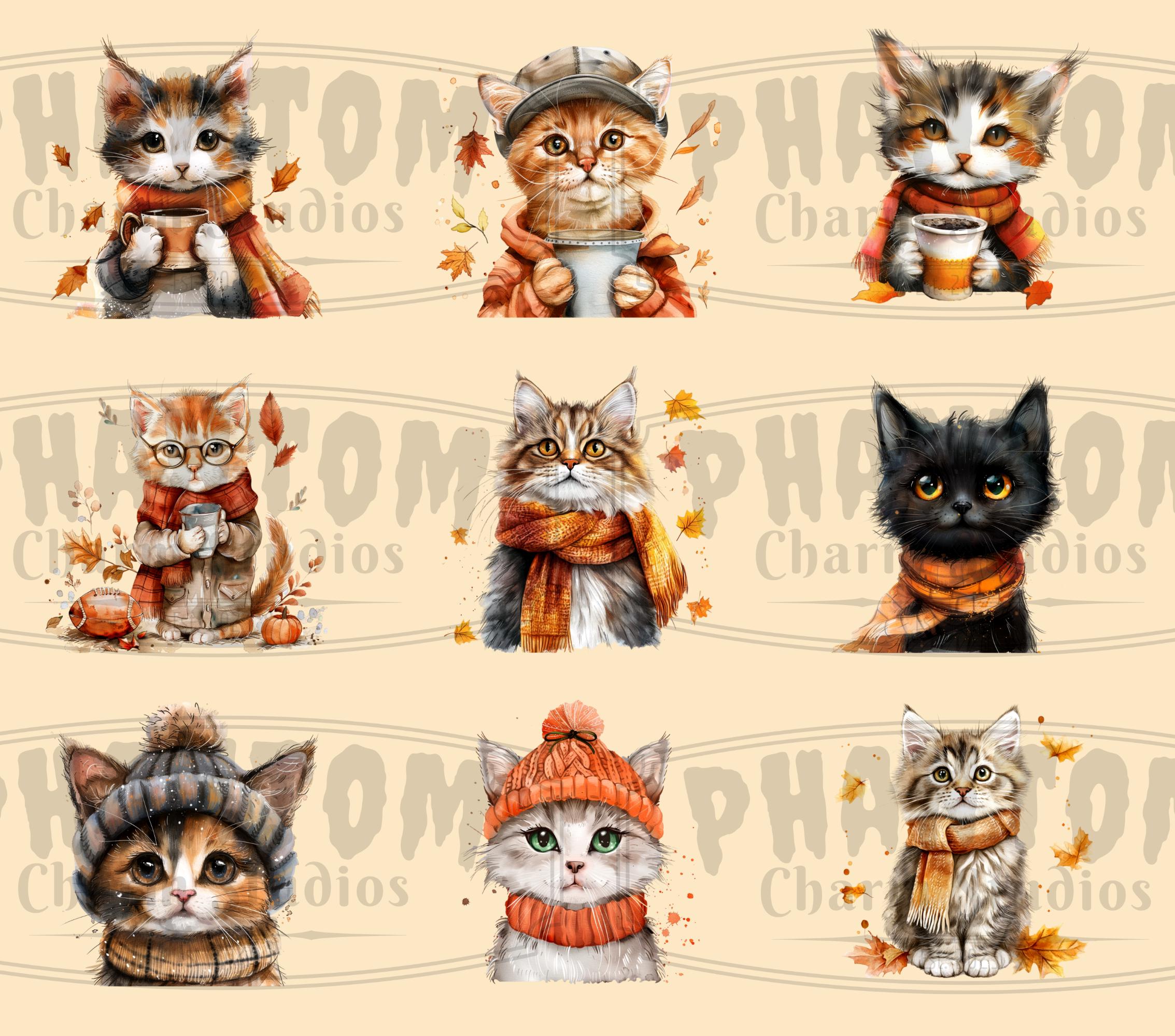 Autumn Cats Clipart Bundle | Watercolor, Cozy Fall Graphics, Pumpkins ...