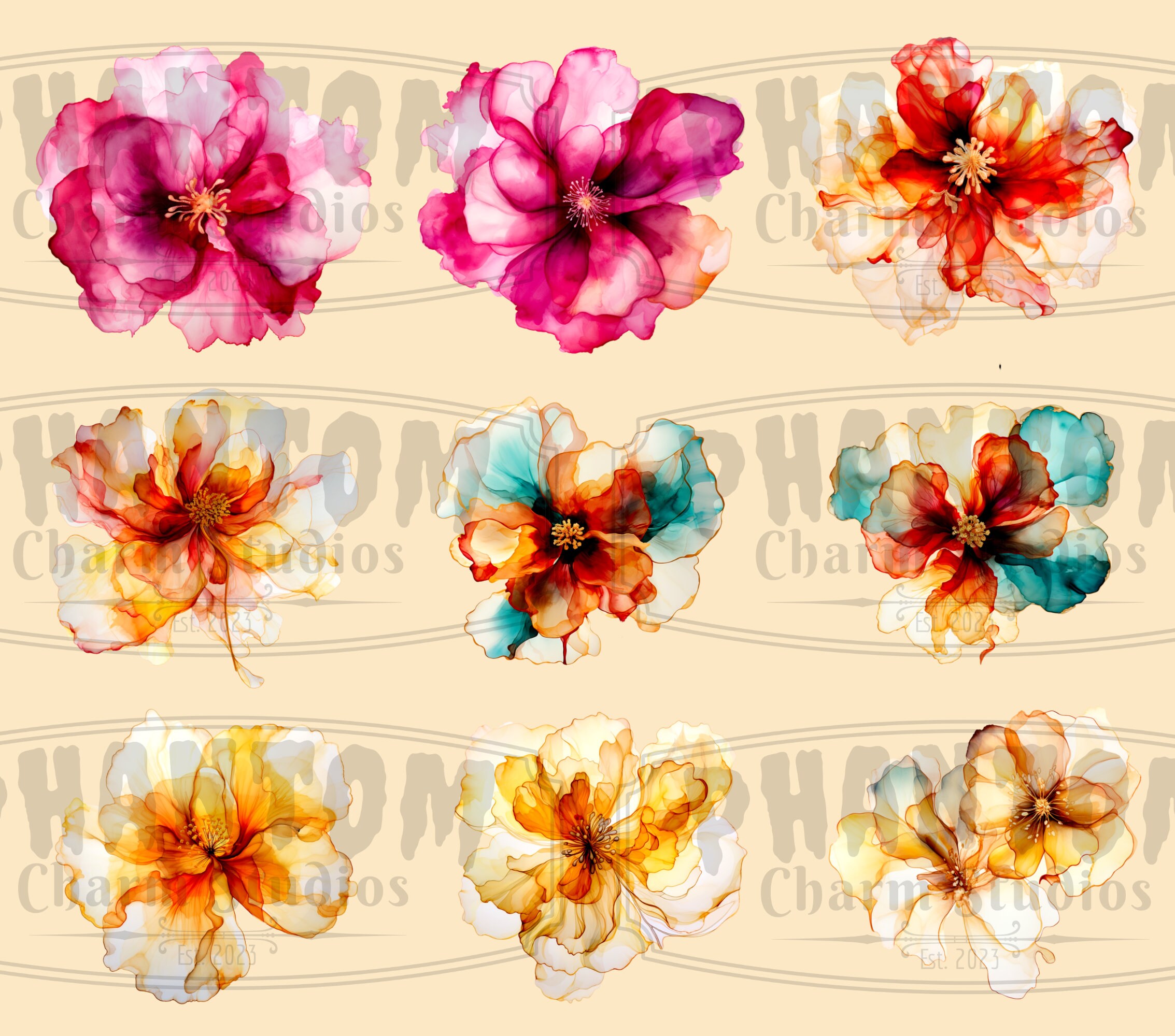 Abstract Flowers Clipart Bundle I Watercolor, Colorful Florals, Modern ...