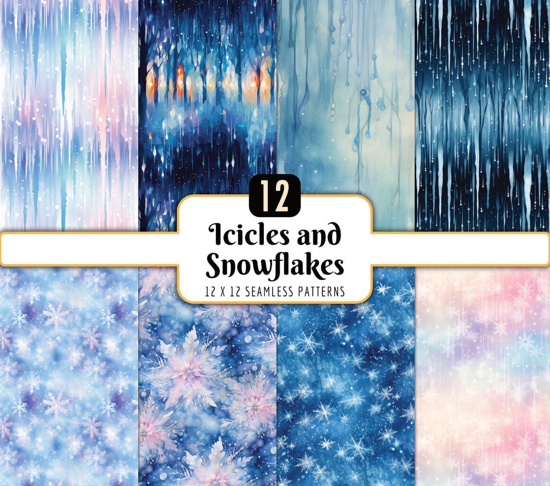 Icicles and Snowflakes Seamless Patterns: Digital Papers, Winter, Snow ...