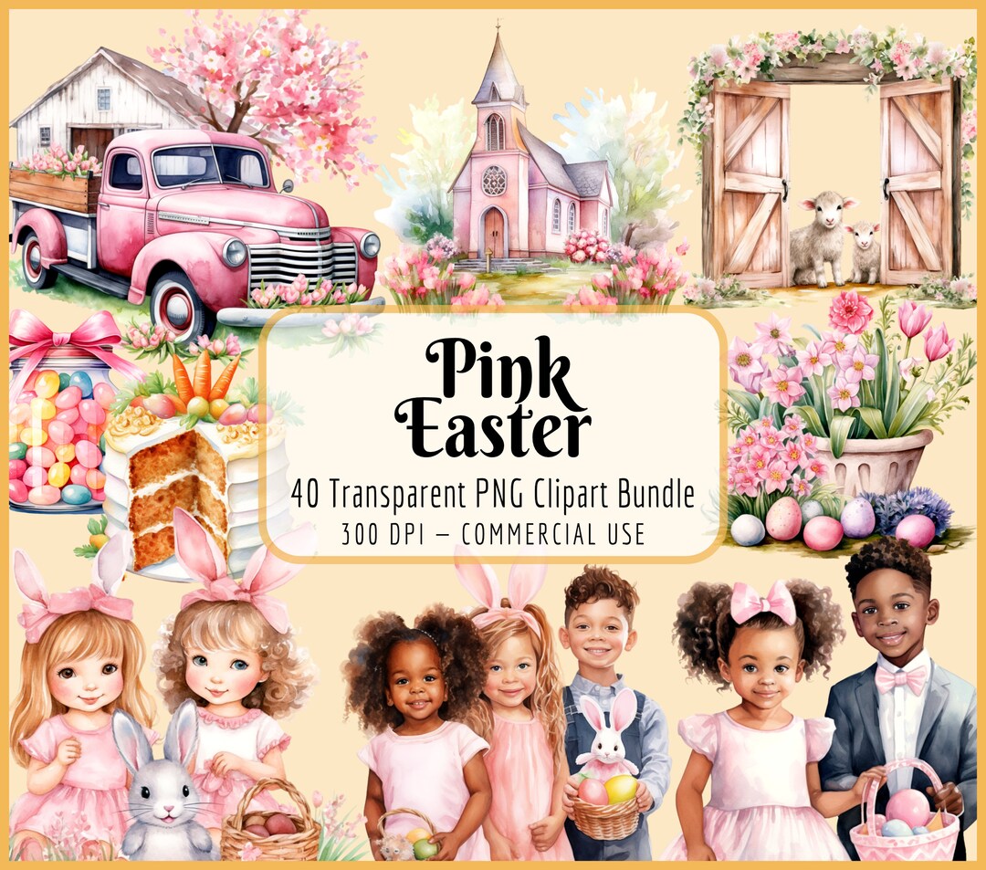 Pink Easter Clipart Bundle | Watercolor, Pastel Spring, Kids, Easter ...
