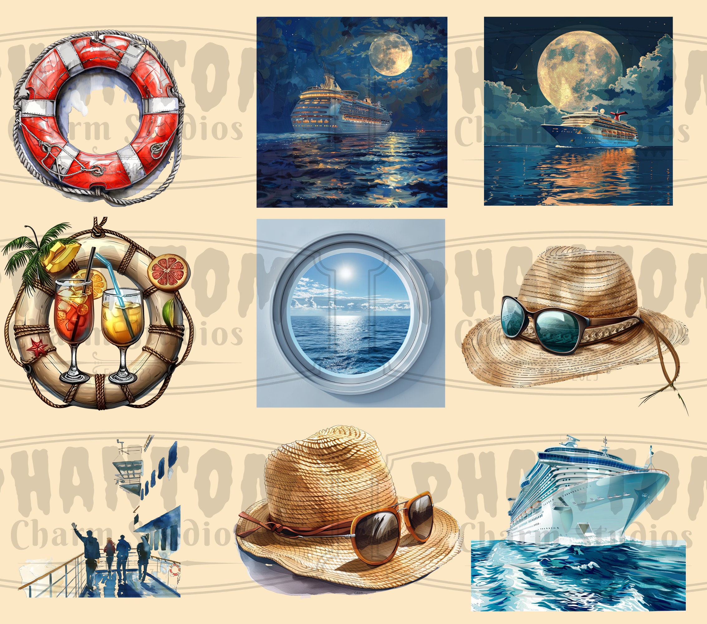 Cruise Vacation Clipart Bundle I Watercolor, Ocean Travel, Cruise Ships ...