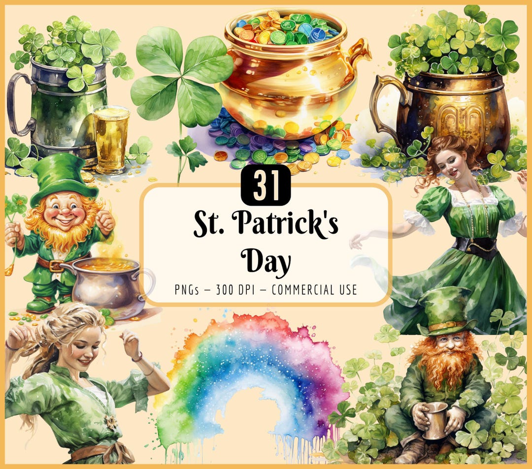 St Patricks Day Clipart: Shamrocks, Rainbows, Pot of Gold, Leprechaun ...