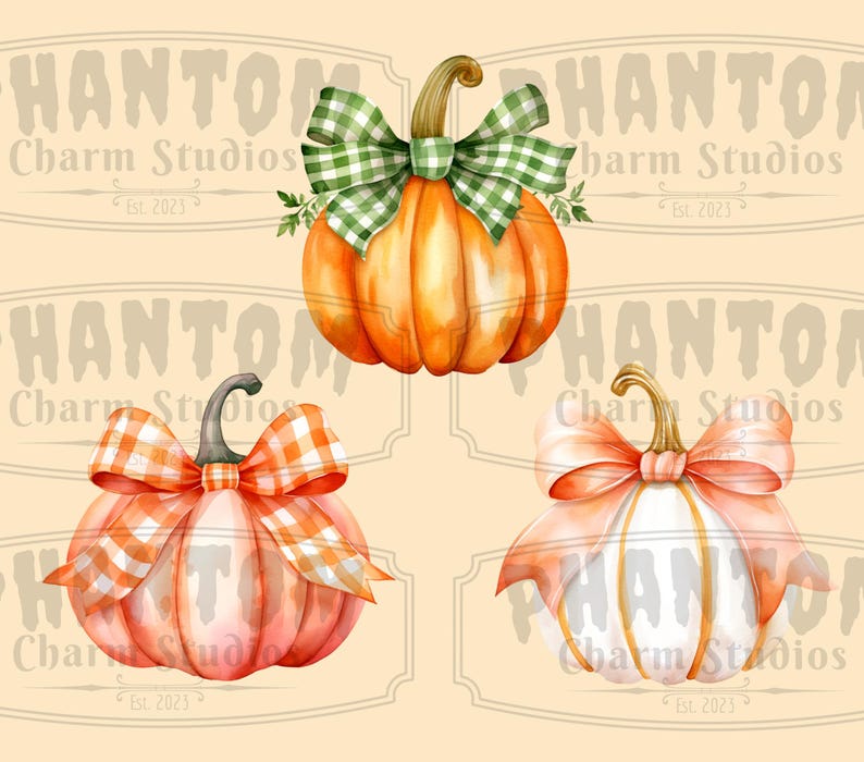 Coquette Pumpkins Clipart Bundle I Watercolor, Gingham Pumpkins and ...