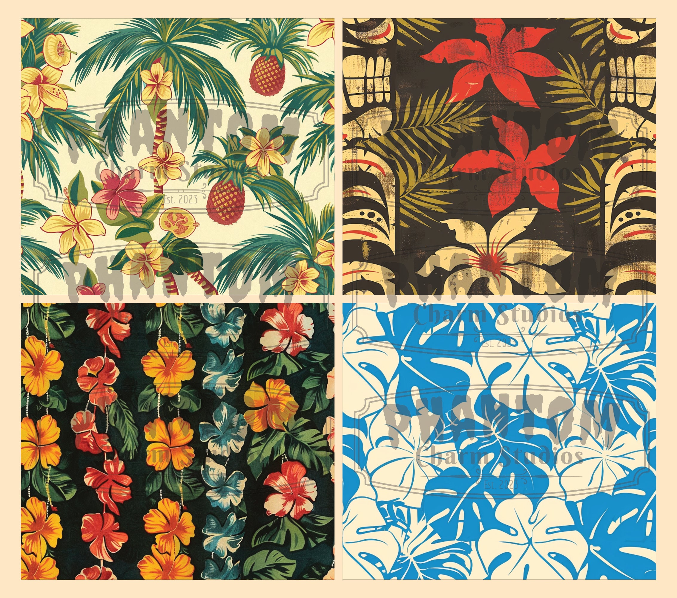 Vintage Hawaii Seamless Patterns Bundle | Digital Paper Pack Retro ...