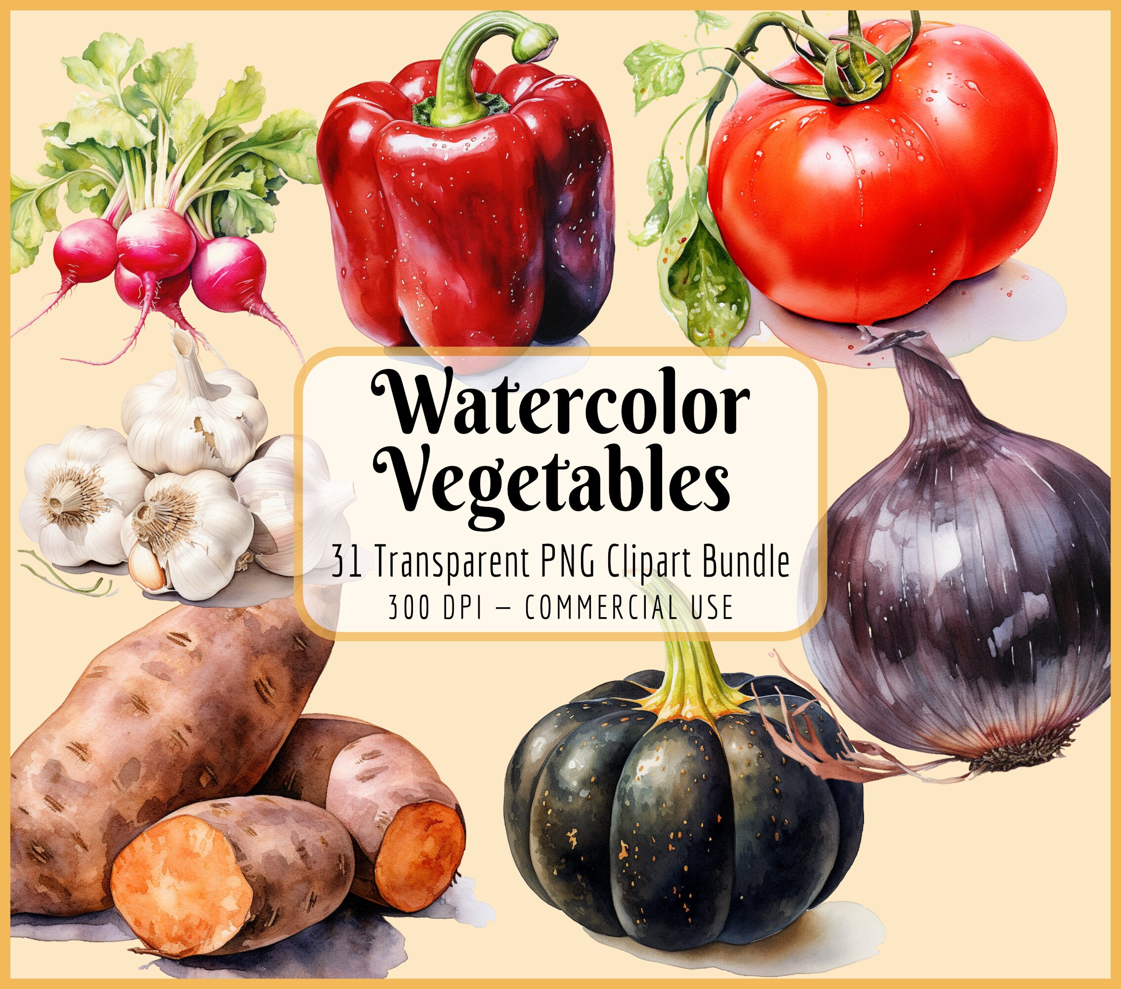 Watercolor Vegetables Clipart Bundle Vegetarian Food Cute Veggies ...