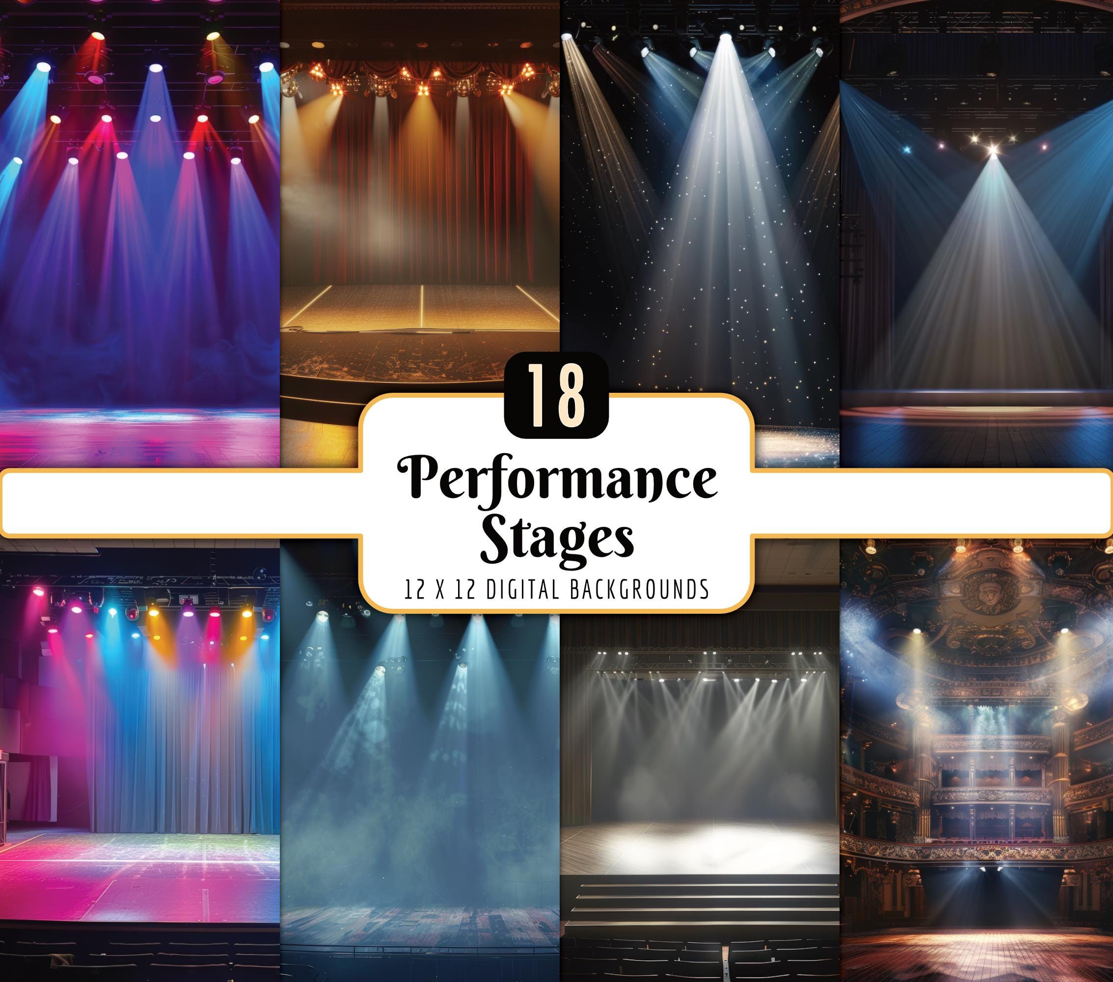Performance Stage Digital Paper Pack | Theater Opera House Backgrounds ...