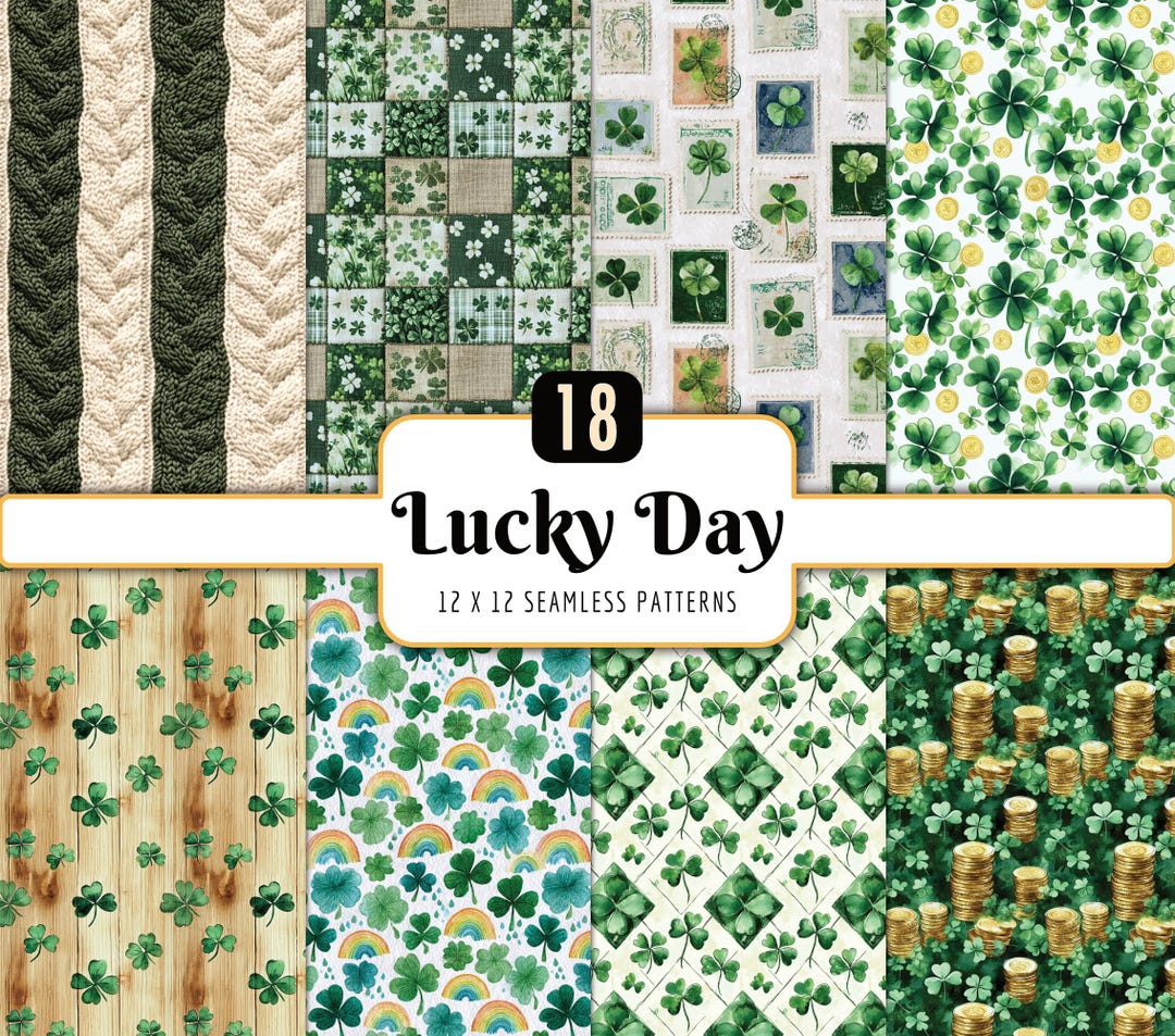 Lucky Day Seamless Patterns: St. Patricks Day, Shamrocks, Gold, Digital ...