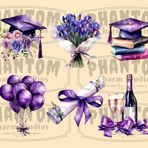 Graduation Clipart: Green & Purple, Senior Girls Boys, Diploma Cap Gown ...