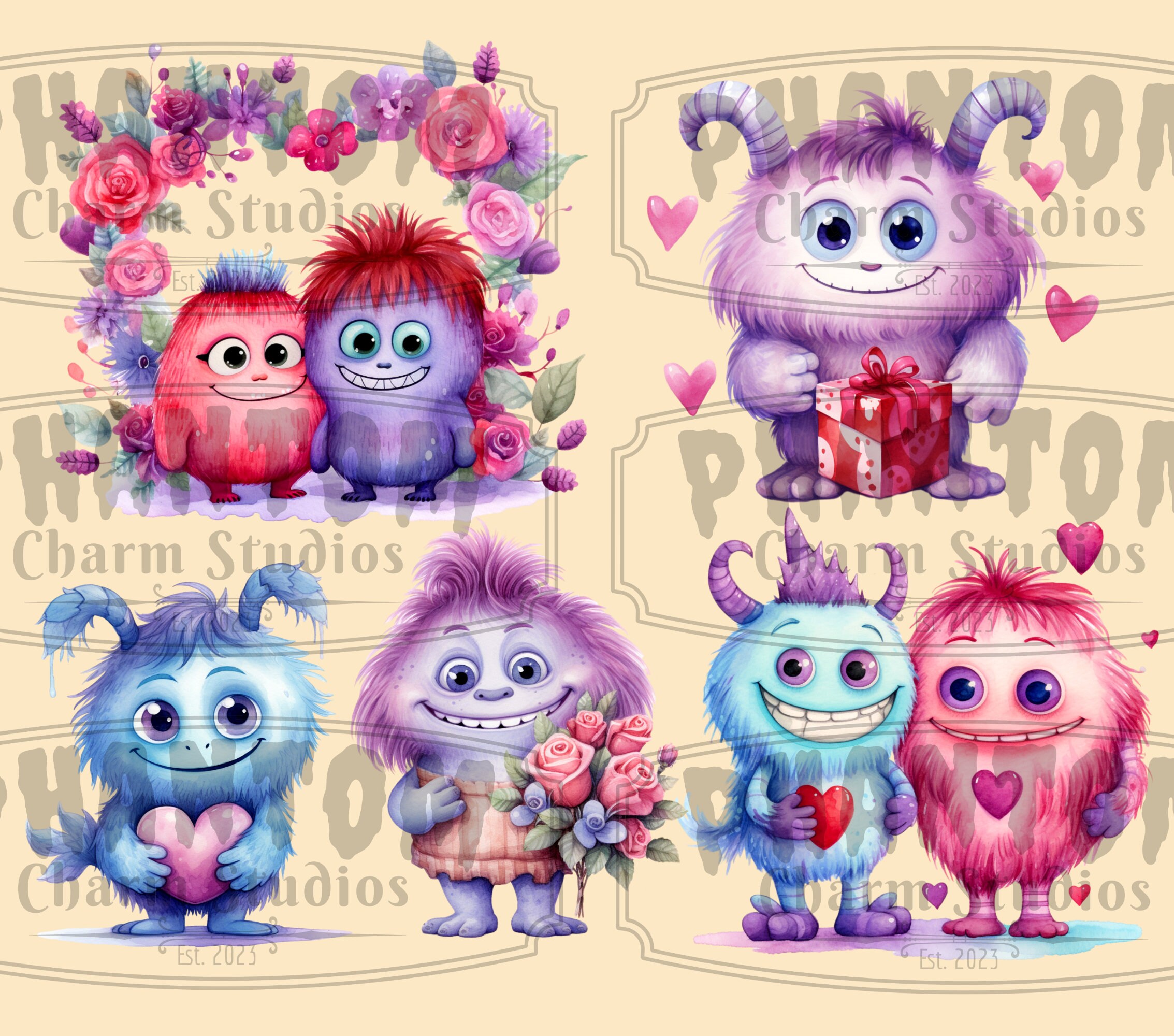 Cute Valentine's Monsters Clipart Bundle Valentines Day Clipart ...