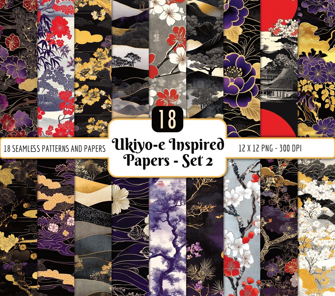 Ukiyo-e Seamless Patterns Bundle Set 2 | Digital Paper Pack, Japanese ...
