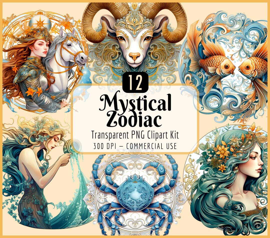 Mystical Zodiac Sign Clipart Bundle | Horoscope, Astrology Signs ...