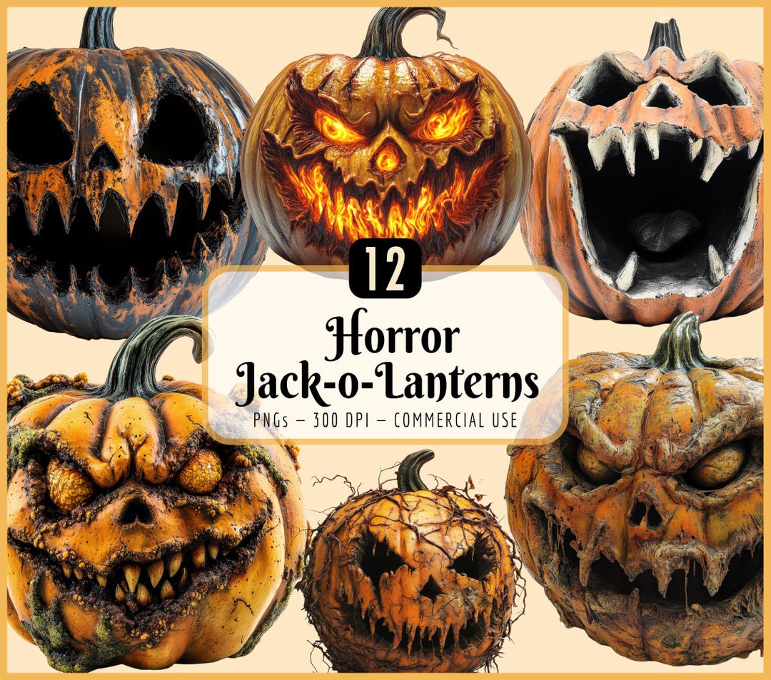 Horror Jack-o-lanterns Clipart: Creepy Pumpkin Face, Spooky Halloween ...