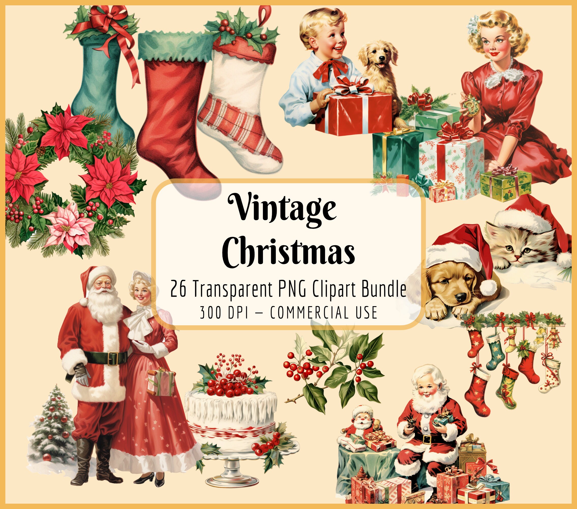 26 Vintage Christmas Clipart Digital Planner Holidays Decor Father ...