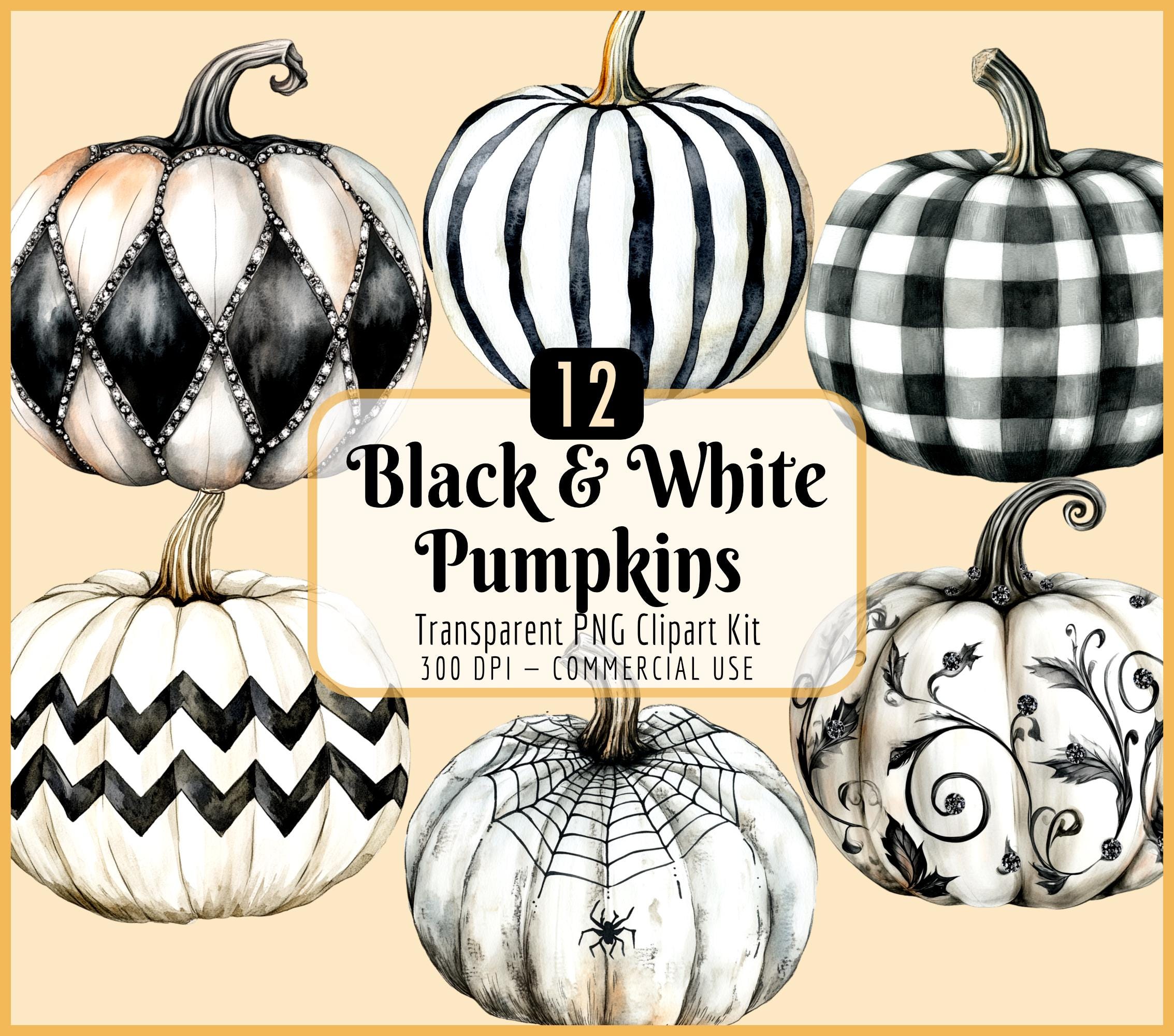 Black & White Pumpkins Clipart Kit | Fancy Halloween Pumpkins, Elegant ...