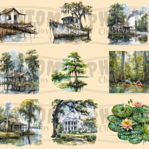 Watercolor Bayou Clipart Bundle I Louisiana, Southern Landscape ...