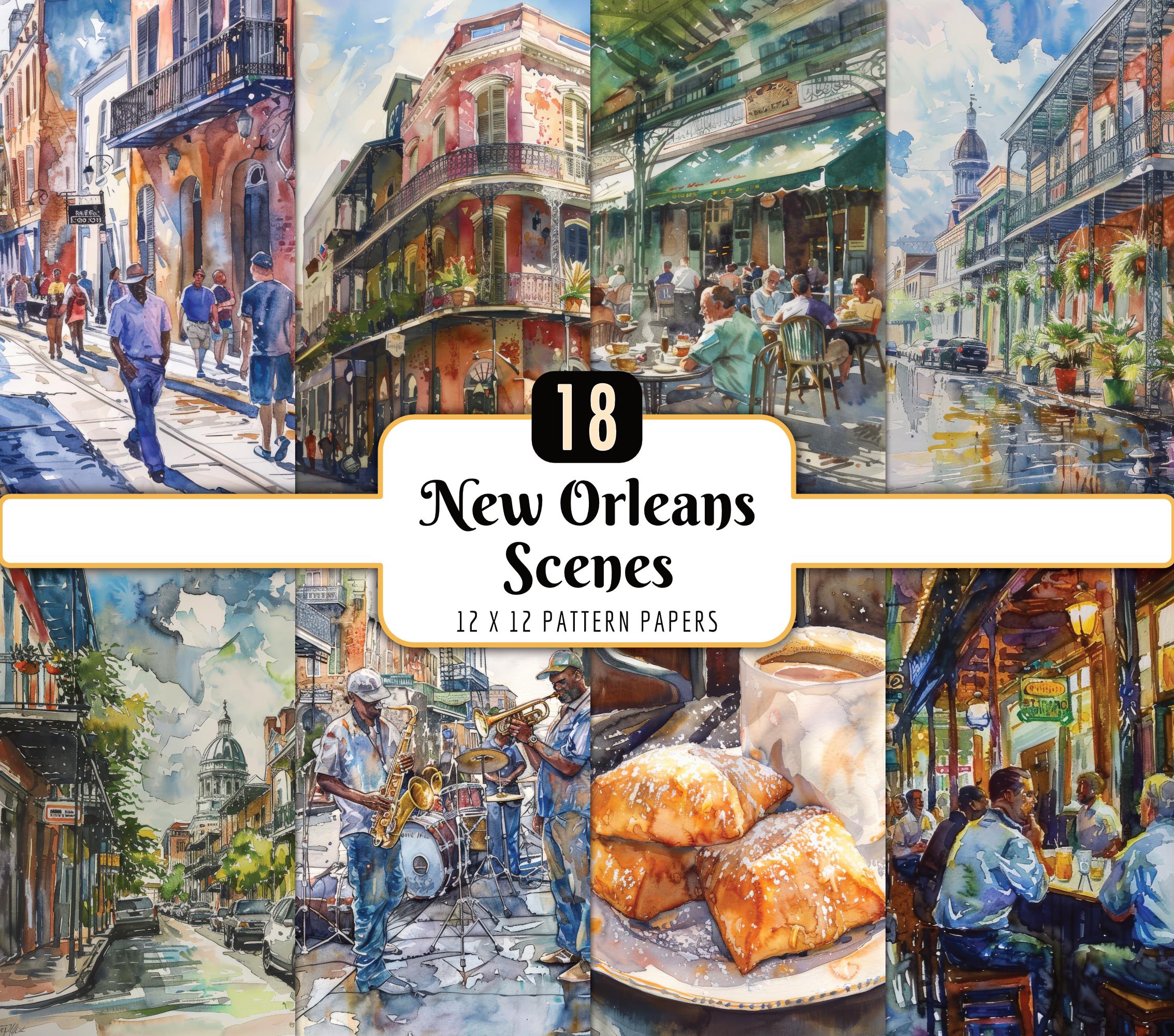 New Orleans Scenes | Digital Paper Pack, Watercolor, Vibrant Cityscapes ...