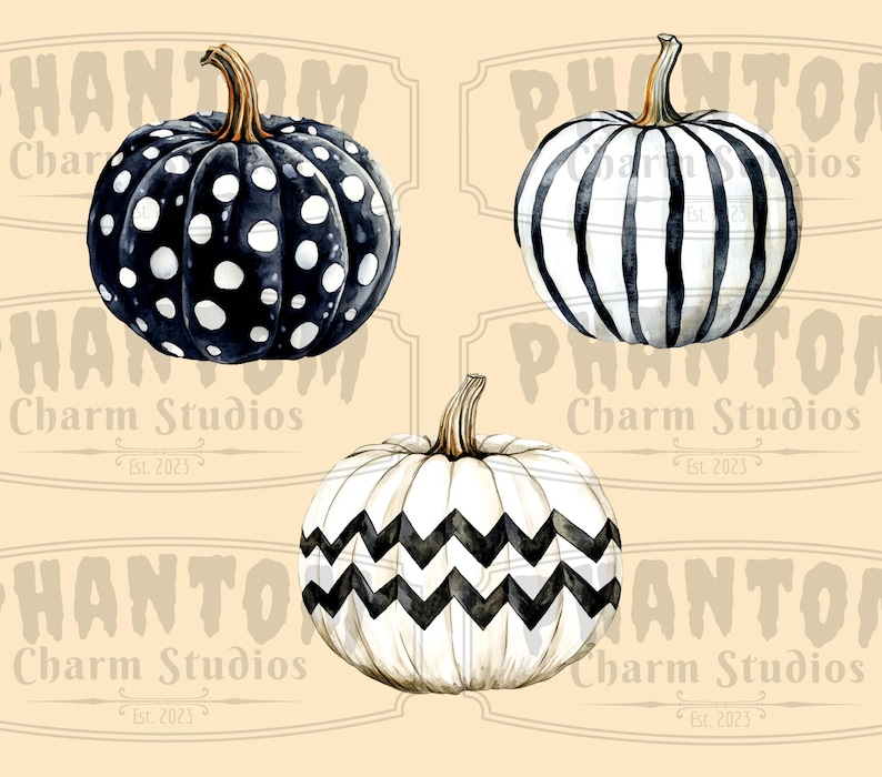 Black & White Pumpkins Clipart Kit | Fancy Halloween Painted Pumpkins ...