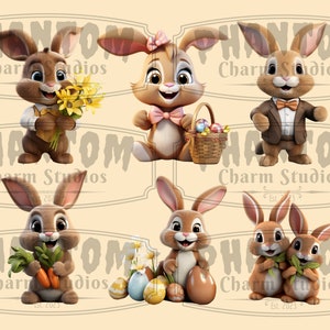 Easter 3D Bunnies Clipart Bundle I Spring Flowers, Cute Bunny, Easter ...