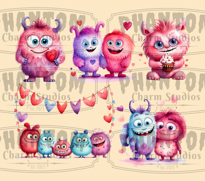 Cute Valentine's Monsters Clipart Bundle Valentines Day Clipart ...