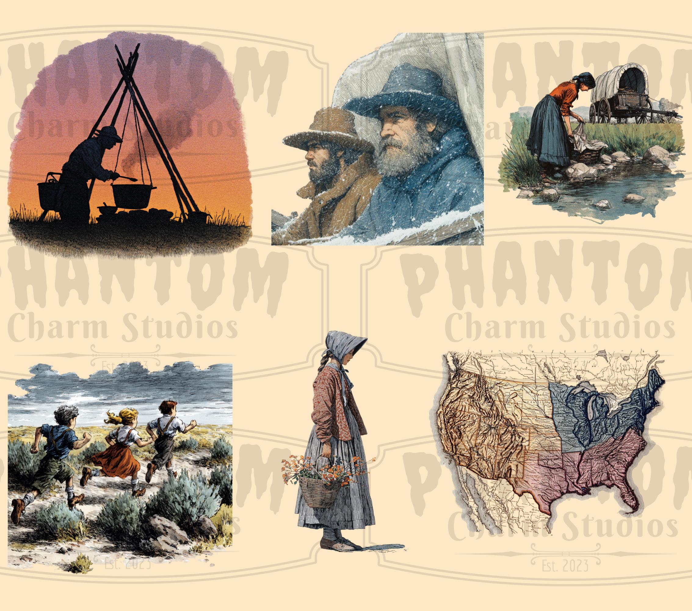 Oregon Trail Clipart Bundle: Vintage American West Graphics, Pioneer ...