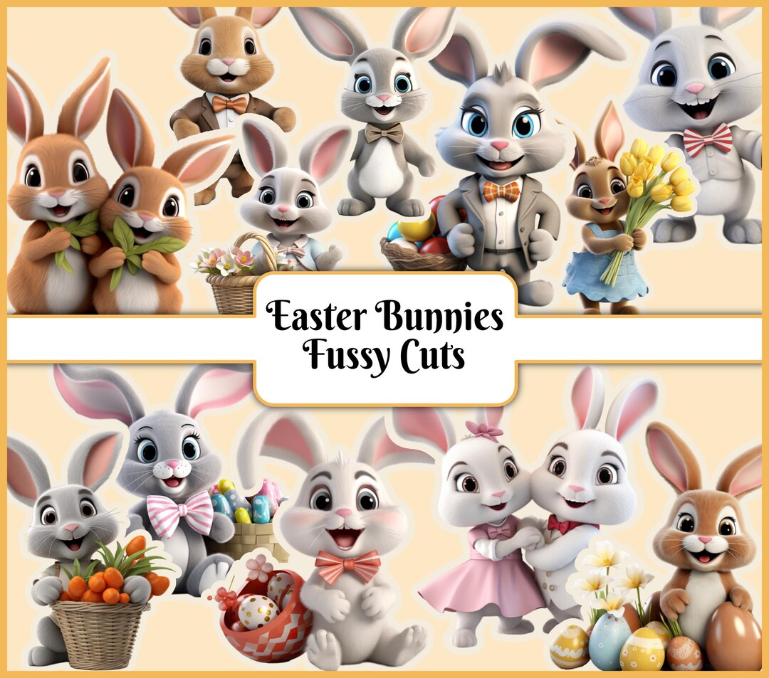 3D Easter Bunnies Fussy Cuts | 3D Rabbits, Cute Bunny Ephemera, Spring ...