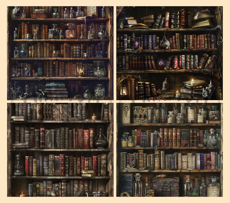Gothic Spell and Magic Bookshelves | Digital Paper Pack, Dark Fantasy ...