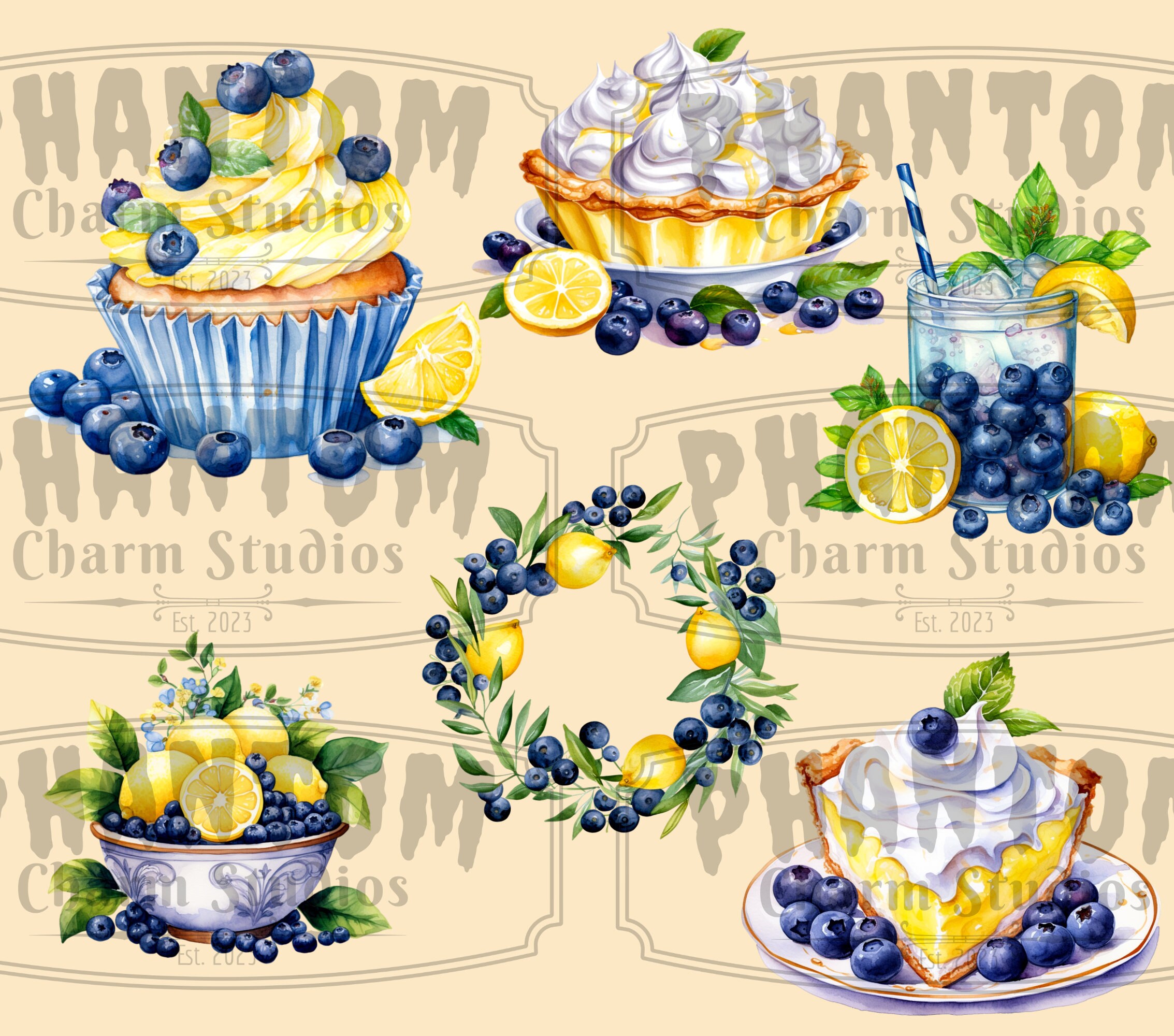 Blueberry Lemon Clipart Bundle | Watercolor, Dessert, Fruit, Menu ...