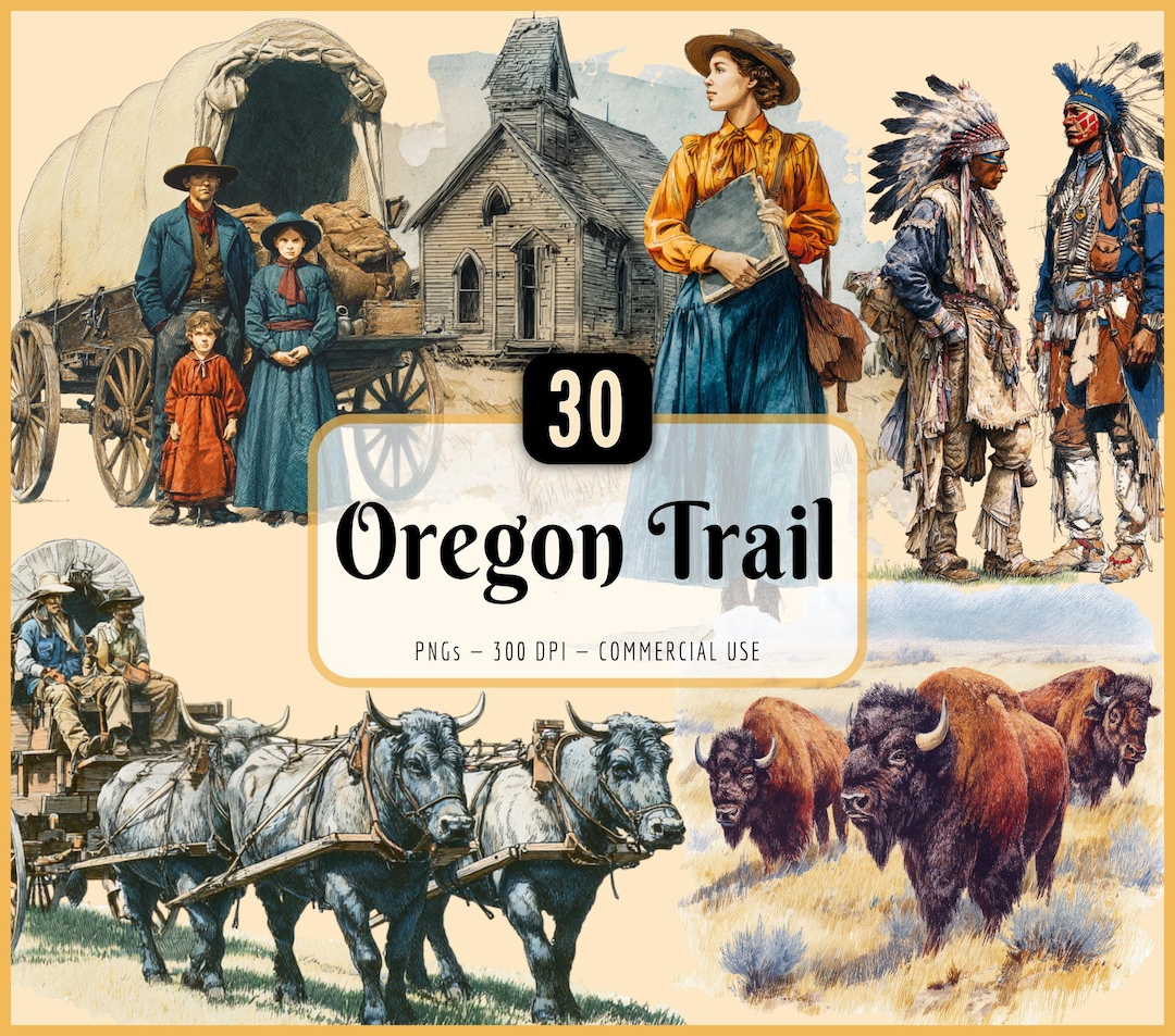 Oregon Trail Clipart Bundle: Vintage American West Graphics, Pioneer ...