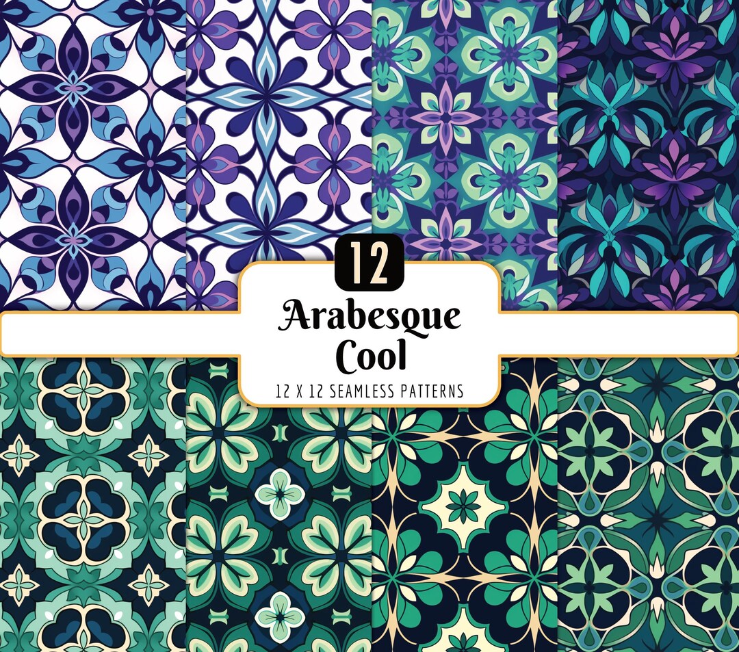 Arabesque Style Seamless Patterns: Moroccan Digital Paper Pack (PNG ...