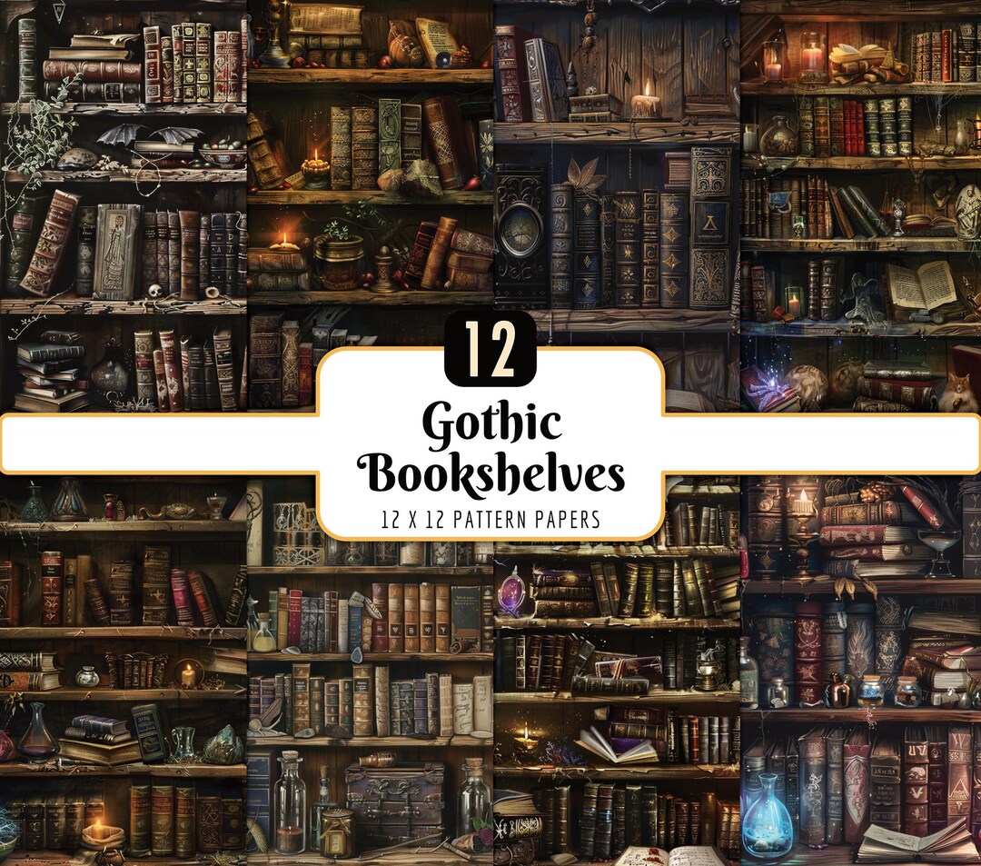Gothic Spell and Magic Bookshelves | Digital Paper Pack, Dark Fantasy ...