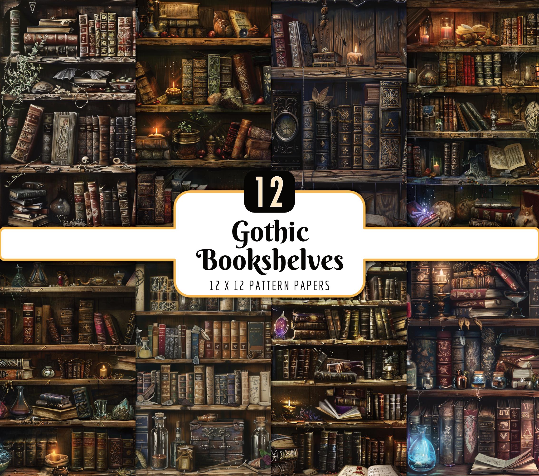 Gothic Spell and Magic Bookshelves | Digital Paper Pack, Dark Fantasy ...